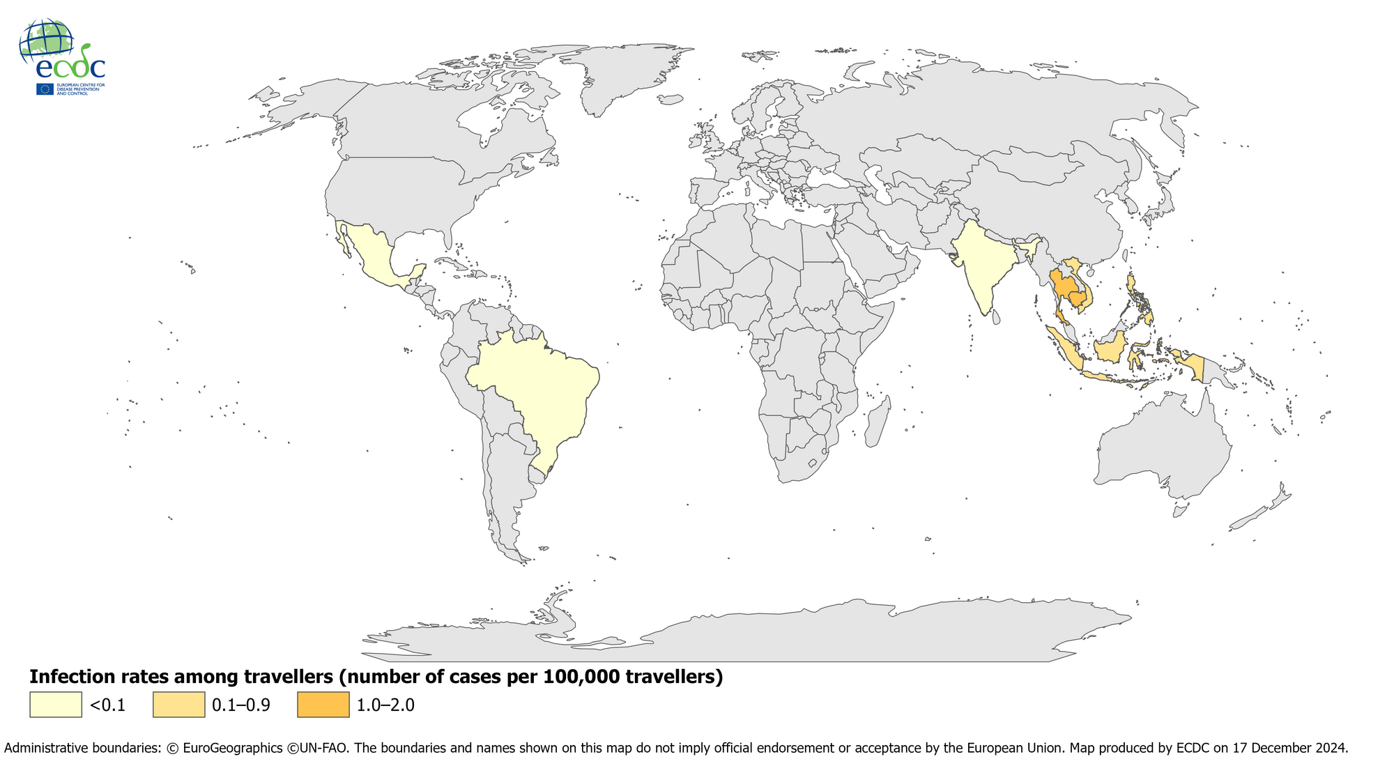 Zika virus disease contracted during travel: likely places of infection reported by travellers ...
